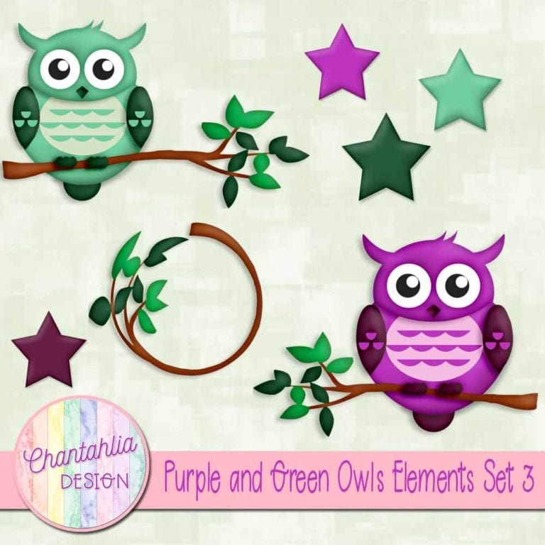 Free Design Elements in Purple and Green Owls Designs