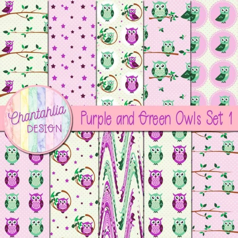 Free Digital Papers in Purple and Green Owls Designs