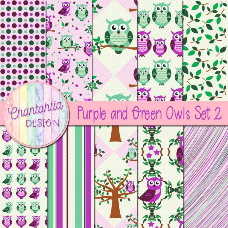 Free Digital Papers in Purple and Green Owls Designs