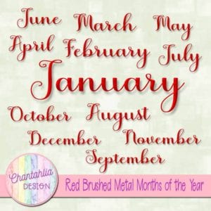 Free Red Brushed Metal Months of the Year
