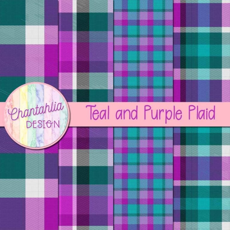Free Teal and Purple Digital Papers with Plaid Designs