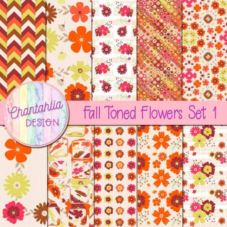 Free Digital Papers Featuring Fall Toned Flowers for Digital Scrapbooking