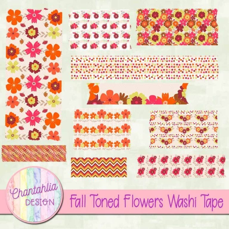 Free Digital Washi Tape in Fall Toned Flowers for Digital Scrapbooking