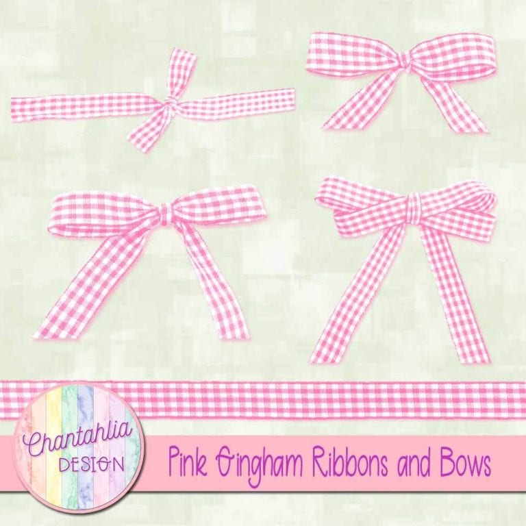 Free Pink Gingham Ribbons and Bows Design Elements