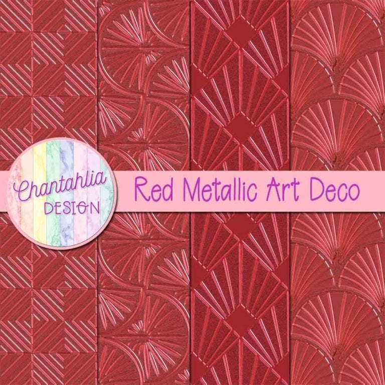 Free Digital Papers featuring Red Metallic Art Deco Designs