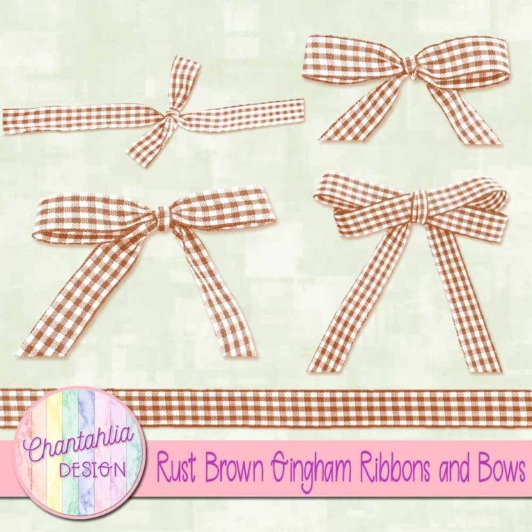 Free Rust Brown Gingham Ribbons and Bows Design Elements