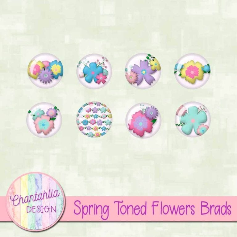 Free Spring Toned Flowers Digital Brads for Digital Scrapbooking