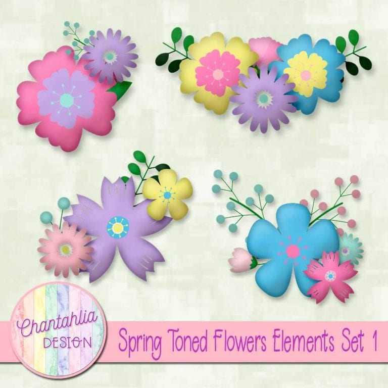 Free Spring Toned Flowers Design Elements for Digital Scrapbooking