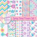 Free Spring Toned Flowers Digital Papers for Digital Scrapbooking