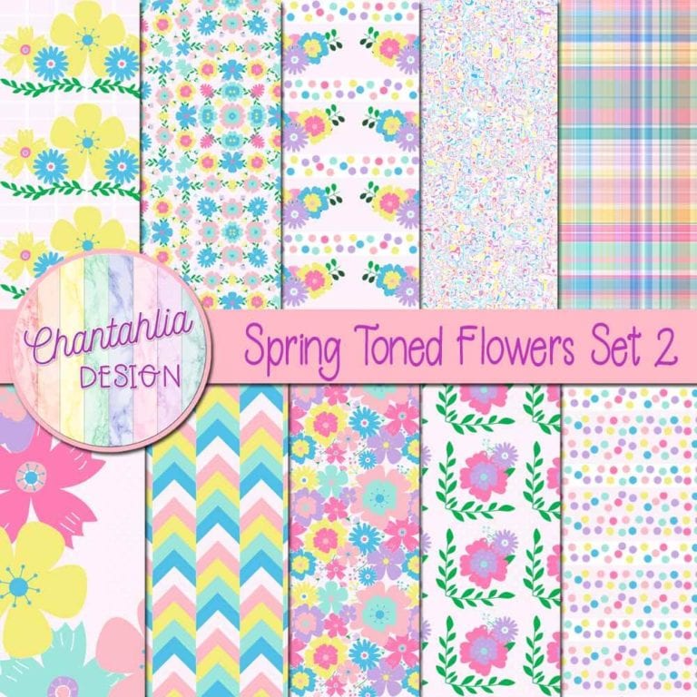 Free Spring Toned Flowers Digital Papers for Digital Scrapbooking