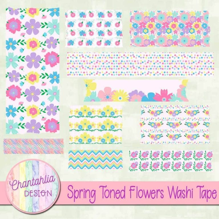 Free Digital Washi Tape in Spring Toned Flowers for Digital Scrapbooking