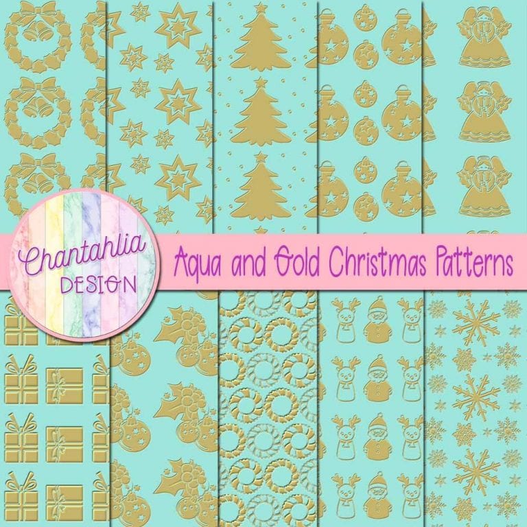 Free Digital Papers featuring Aqua and Gold Christmas Patterns