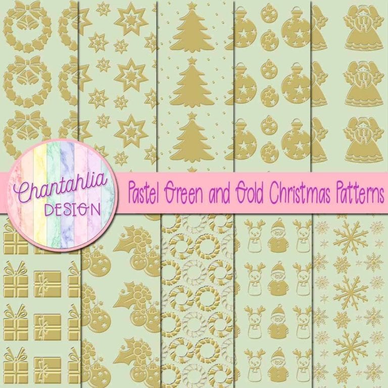 Free Digital Papers featuring Pastel Green and Gold Christmas Patterns