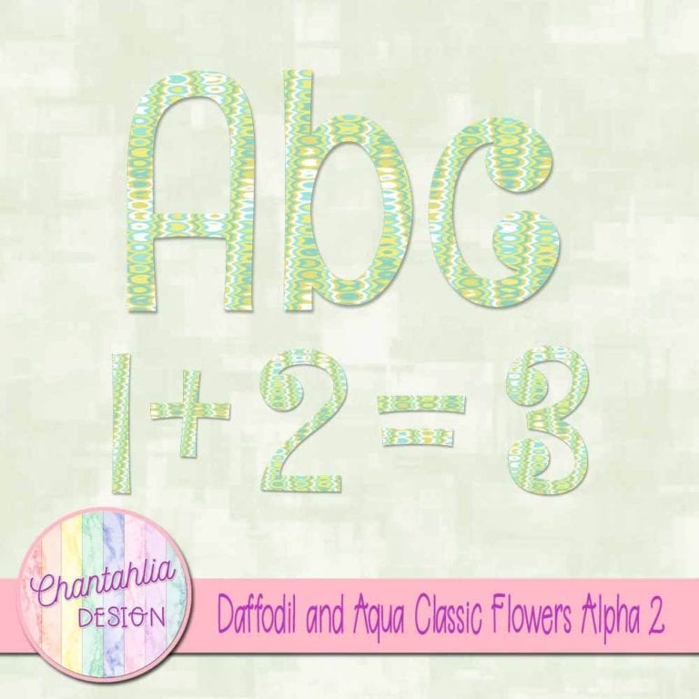 Free Daffodil and Aqua Classic Flowers Alpha for Digital Scrapbooking