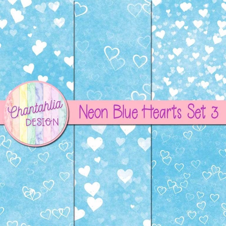 Free Digital Papers featuring Neon Blue Hearts Designs