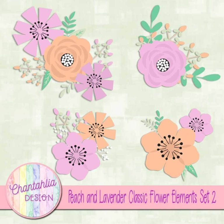 Free Peach and Lavender Classic Flowers Design Elements