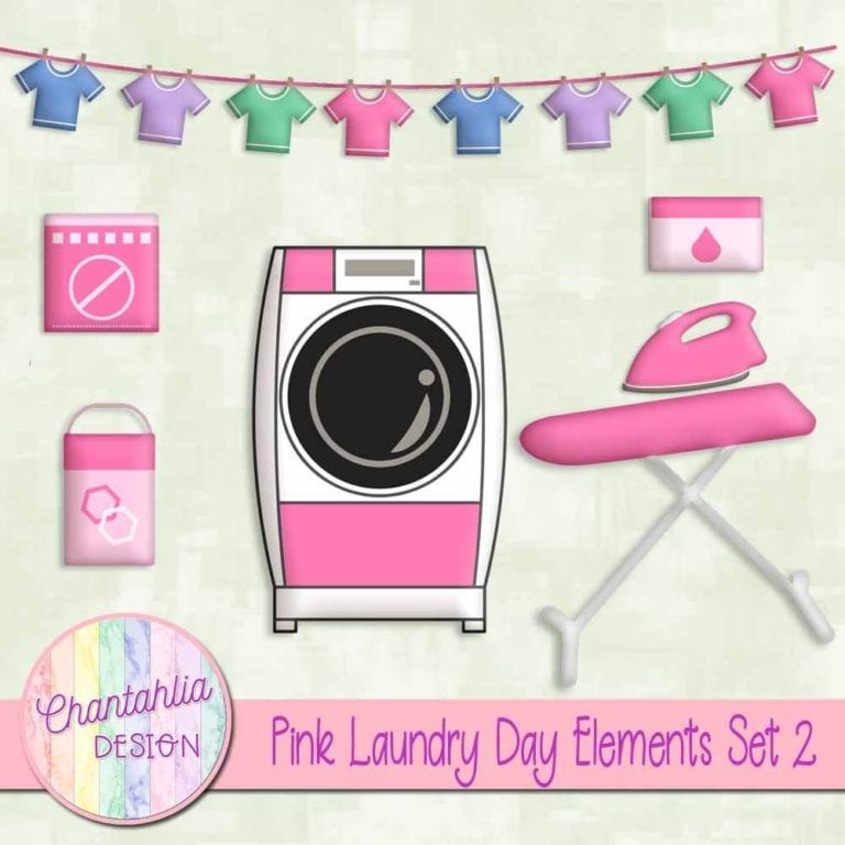 Free Laundry Day Design Elements in Pink for Digital Scrapbooking