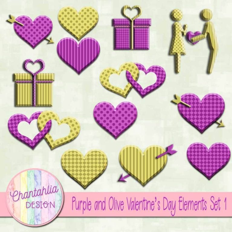 Free Purple and Olive Valentine's Day Elements for Digital Scrapbooking