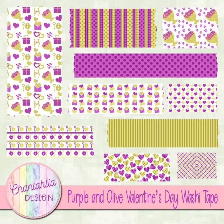 Free Purple and Olive Valentine's Day Washi Tape for Digital Scrapbooking