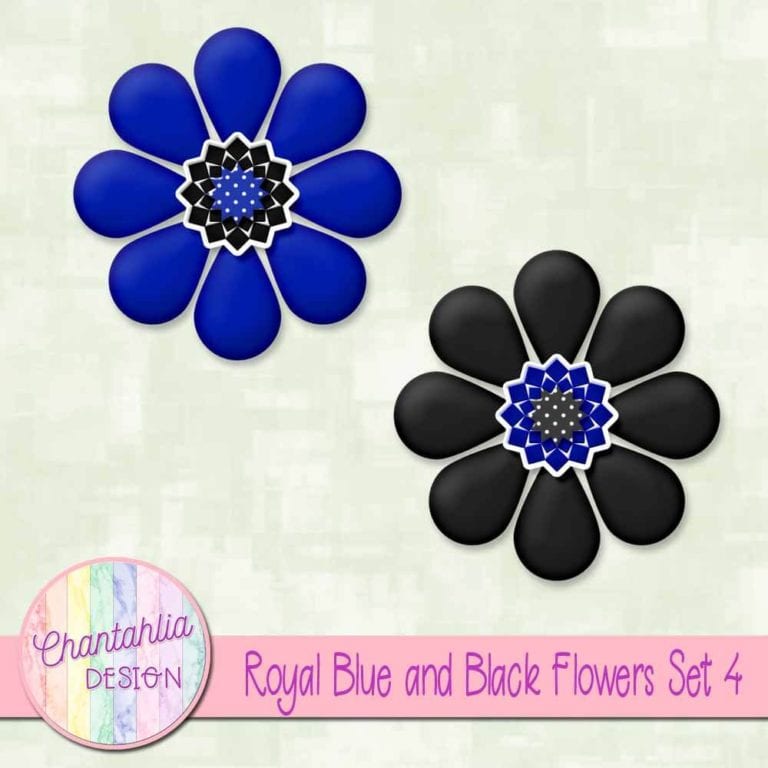 Free Royal Blue and Black Flowers for Digital Scrapbooking