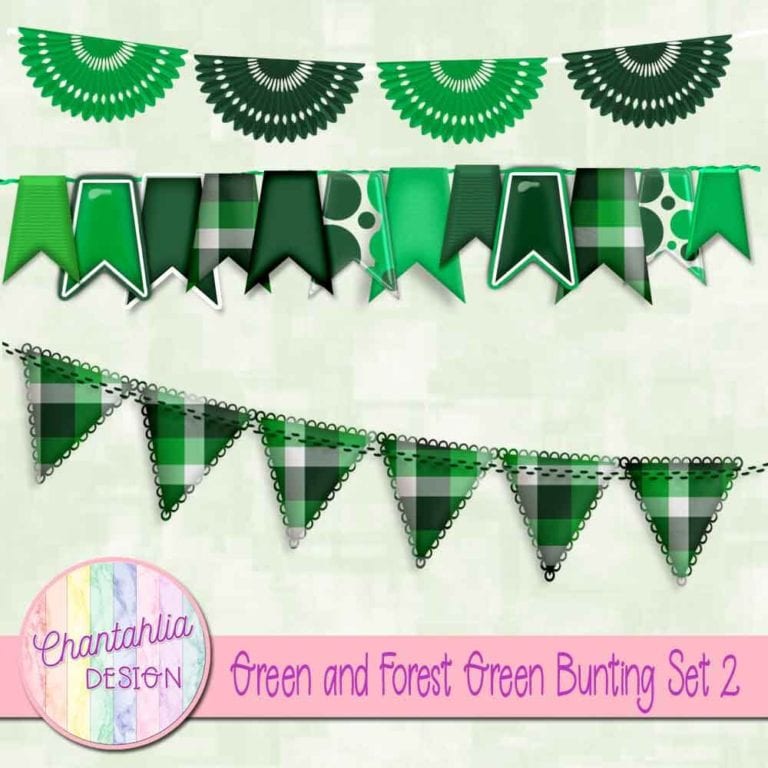 Free Green and Forest Green Bunting for Digital Scrapbooking