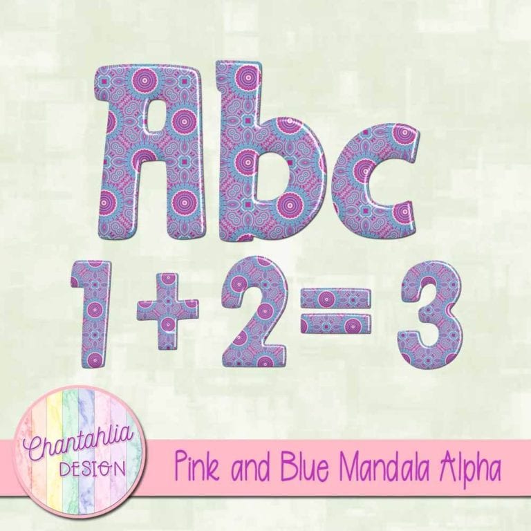 Free Alpha in a Pink and Blue Mandala Theme for Digital Scrapbooking