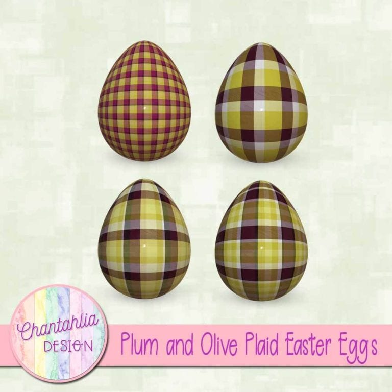Free Plum and Olive Plaid Easter Eggs for Digital Scrapbooking
