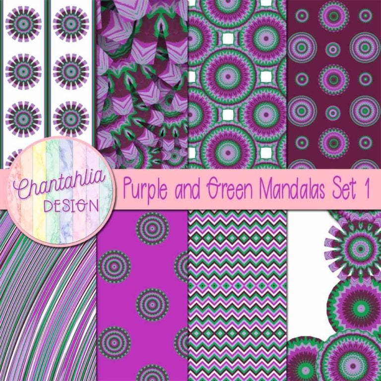 Free Purple and Green Mandalas Digital Papers
