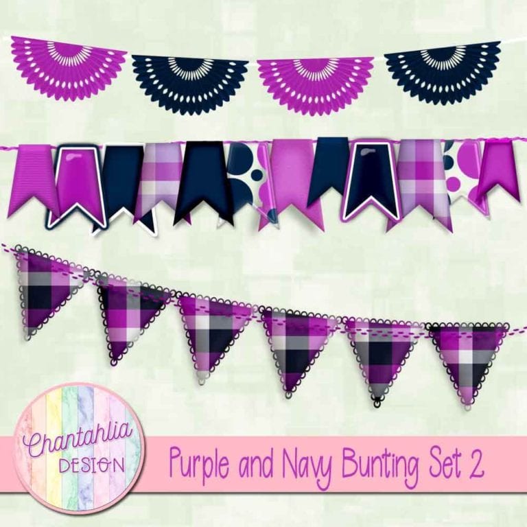Free Purple and Navy Bunting for Digital Scrapbooking