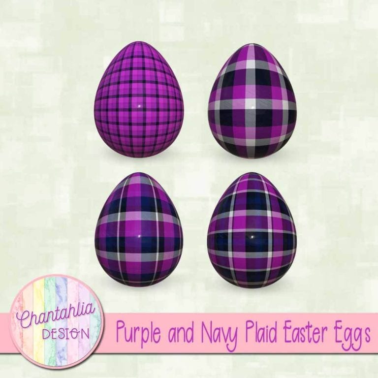 Free Purple and Navy Plaid Easter Eggs for Digital Scrapbooking