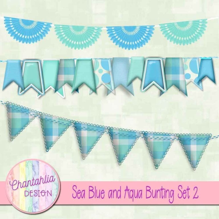 Free Sea Blue and Aqua Bunting for Digital Scrapbooking