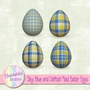 Free Sky Blue and Daffodil Plaid Easter Eggs for Digital Scrapbooking