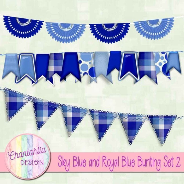 Free Sky Blue and Royal Blue Bunting for Digital Scrapbooking