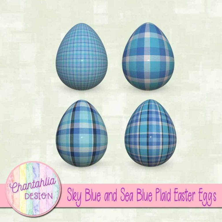 Free Sky Blue and Sea Blue Plaid Easter Eggs for Digital Scrapbooking