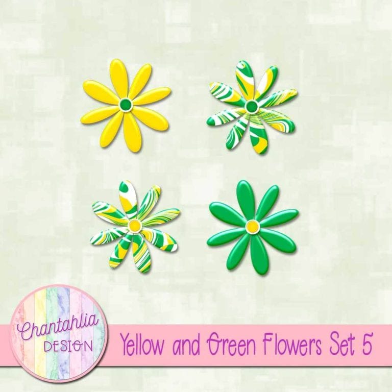 Free Yellow and Green Flowers for Digital Scrapbooking
