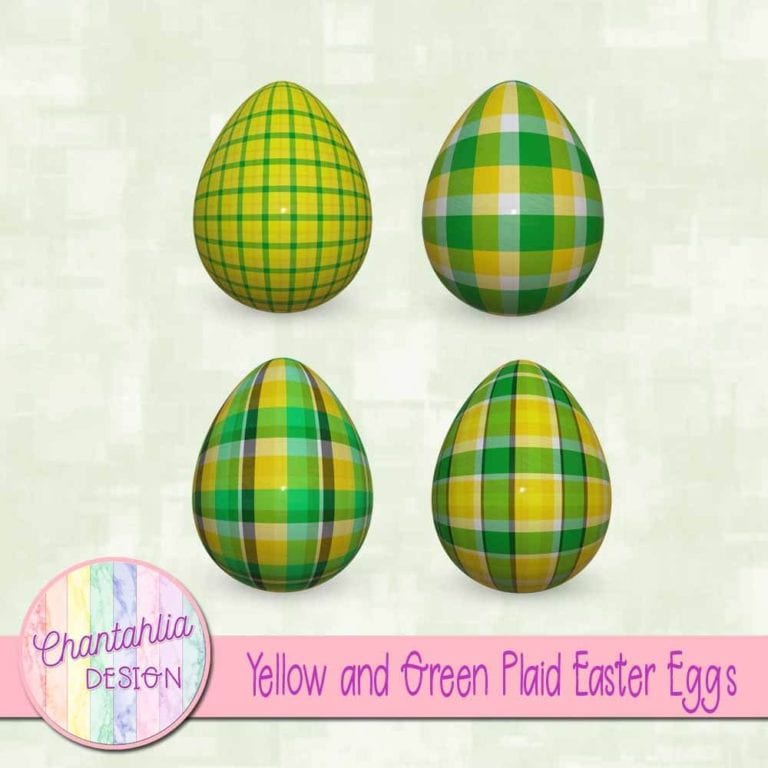 Free Yellow and Green Plaid Easter Eggs for Digital Scrapbooking