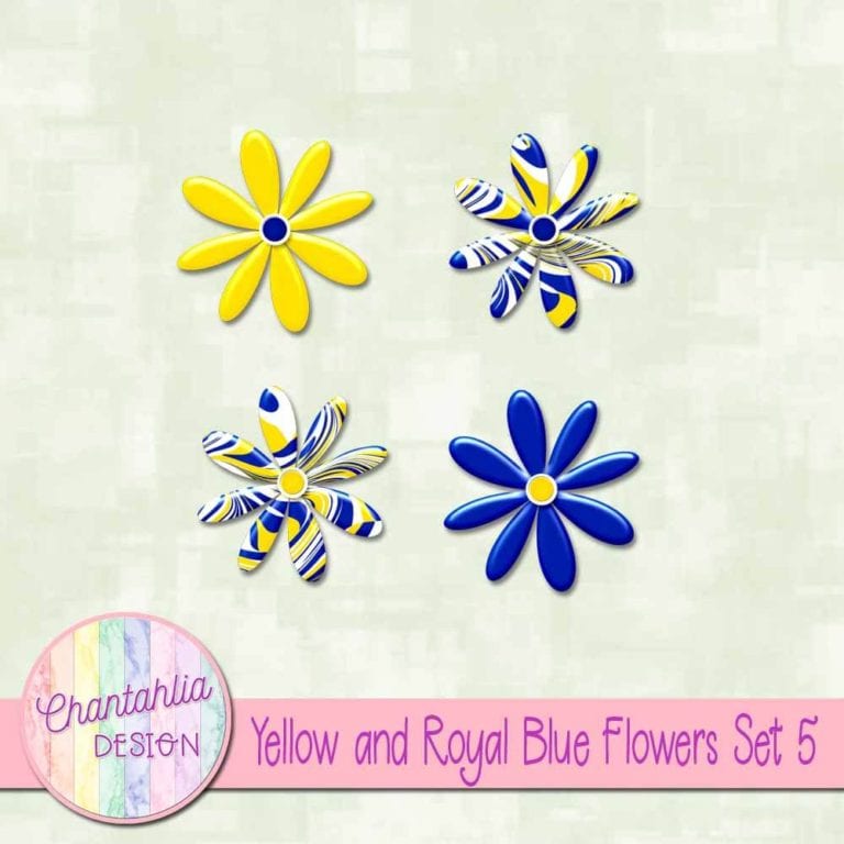 Free Yellow and Royal Blue Flowers for Digital Scrapbooking