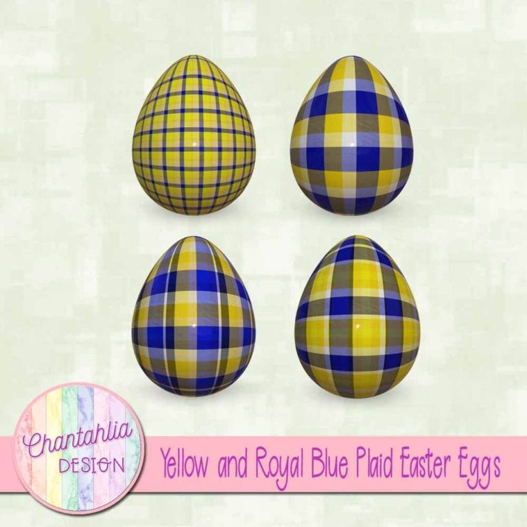 Free Yellow and Royal Blue Plaid Easter Eggs for Digital Scrapbooking