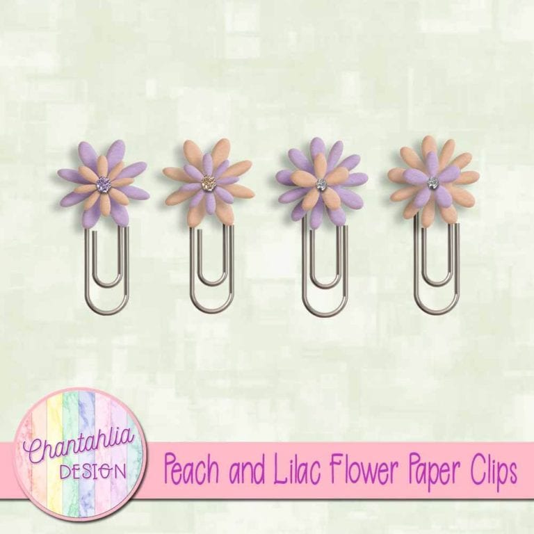 Free Peach and Lilac Flower Paper Clips for Digital Scrapbooking