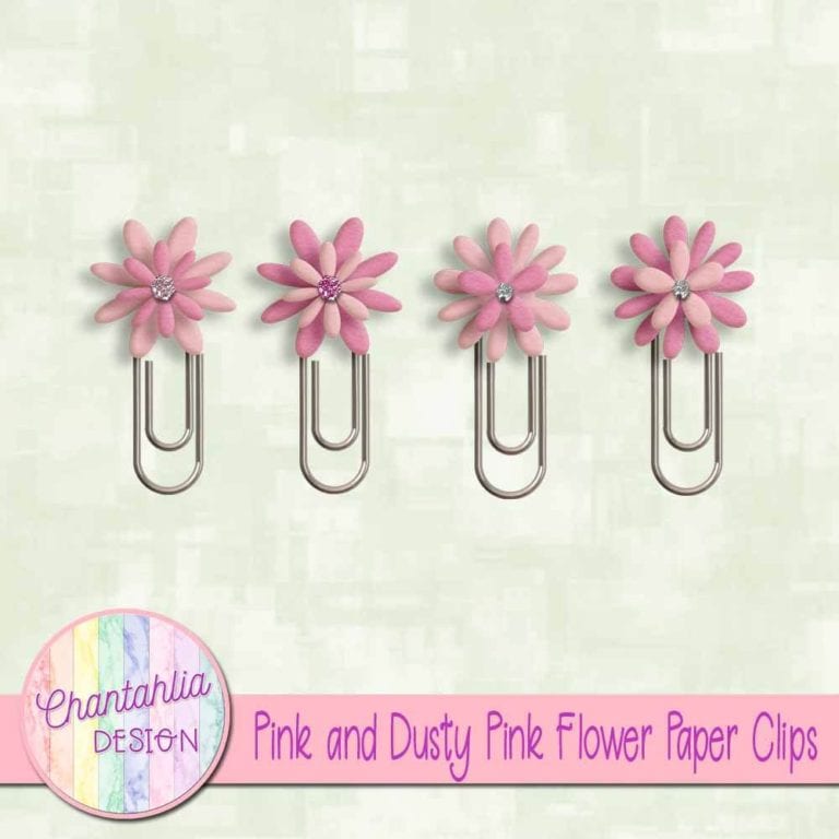 Free Pink and Dusty Free Pink Flower Paper Clips for Digital Scrapbooking
