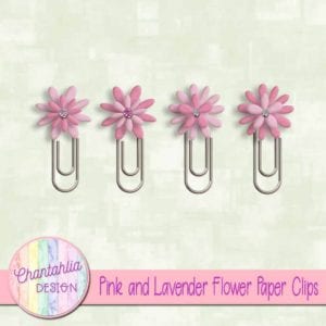 Free Pink and Lavender Flower Paper Clips for Digital Scrapbooking