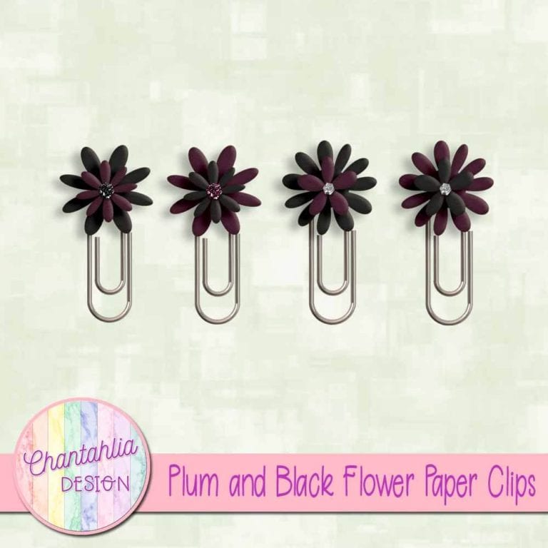 Free Plum and Black Flower Paper Clips for Digital Scrapbooking