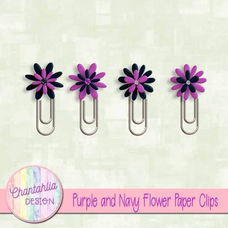 Free Purple and Navy Flower Paper Clips for Digital Scrapbooking