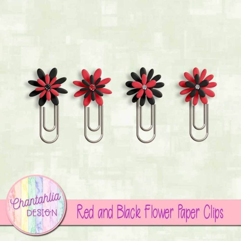 Free Red and Black Flower Paper Clips for Digital Scrapbooking