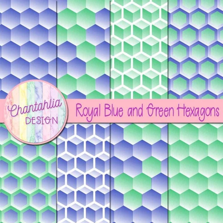 Free Royal Blue and Green Digital Papers with Hexagons Designs