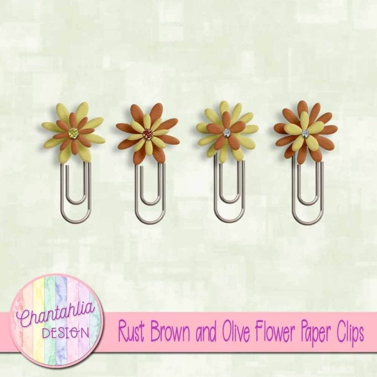 Free Rust Brown and Olive Flower Paper Clips for Digital Scrapbooking