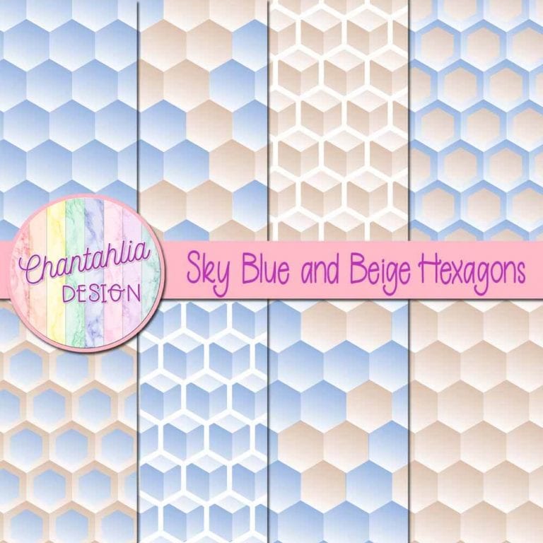 Free Sky Blue and Beige Digital Papers with Hexagons Designs