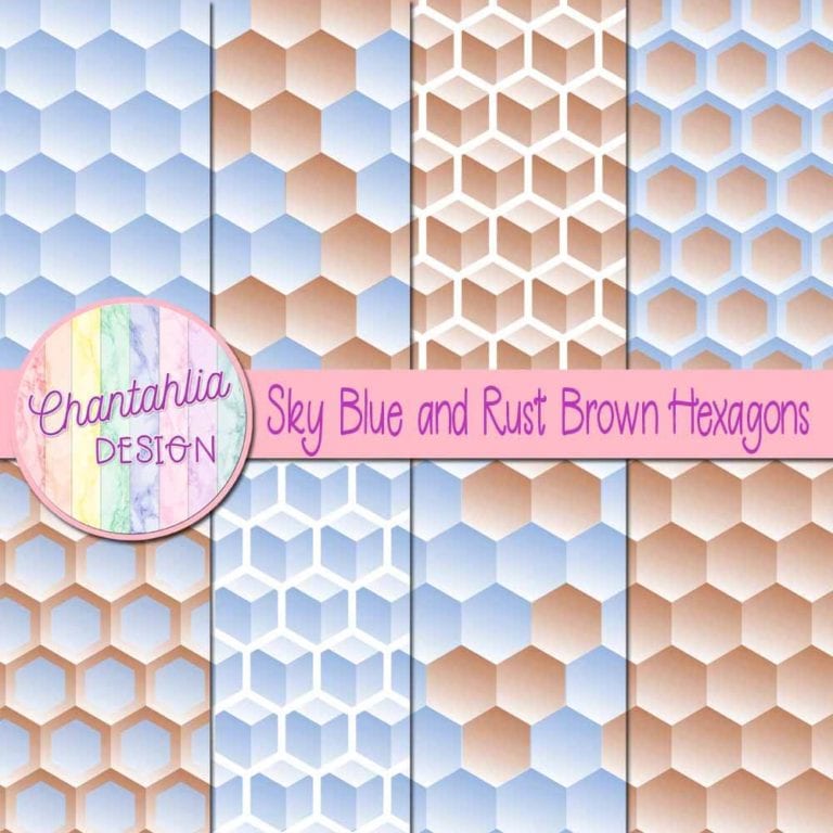 Free Sky Blue and Rust Brown Digital Papers with Hexagons Designs