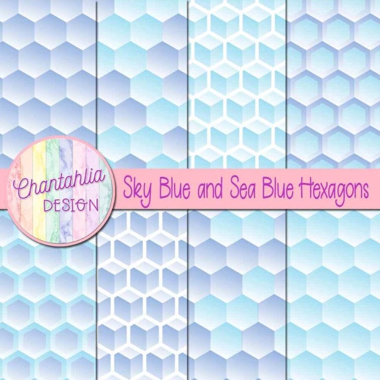 Free Sky Blue and Sea Blue Digital Papers with Hexagons Designs