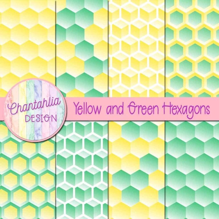 Free Yellow and Green Digital Papers with Hexagons Designs